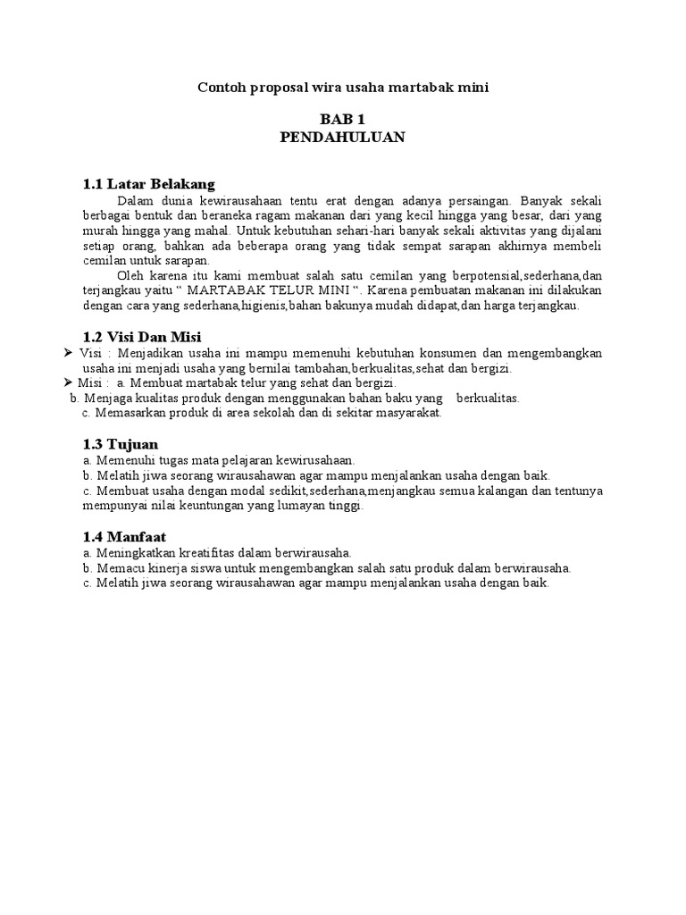 Contoh Proposal Wira Usaha Martabak Mini | PDF