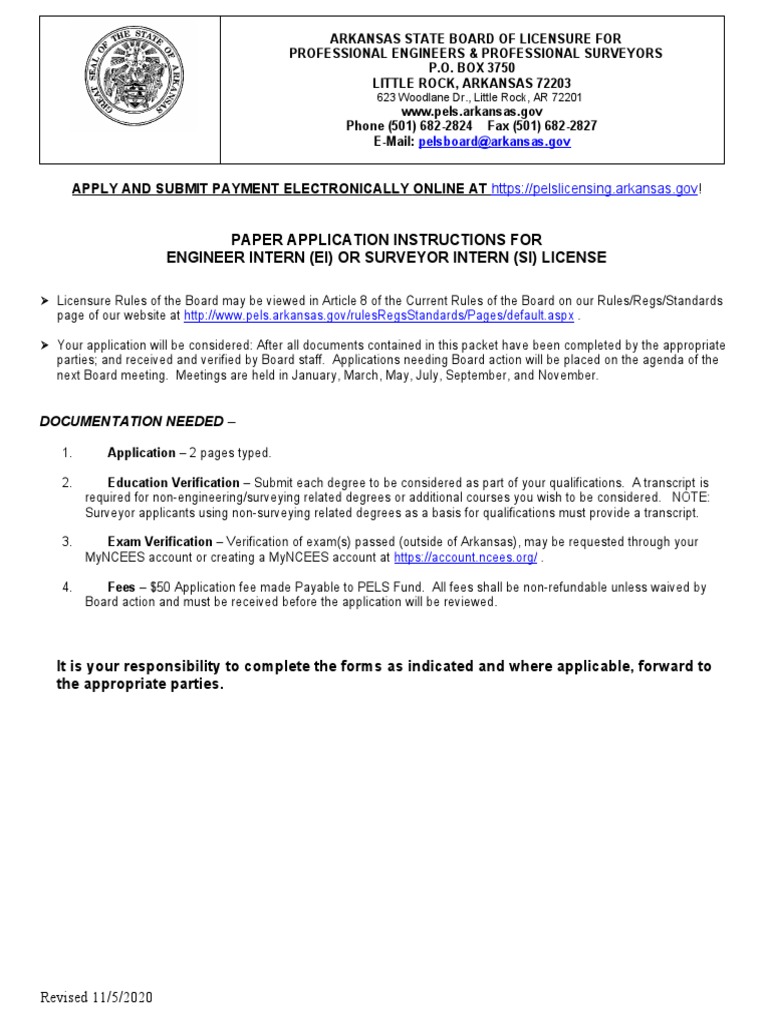 Paper Application Instructions For Engineer Intern (Ei) or Surveyor ...