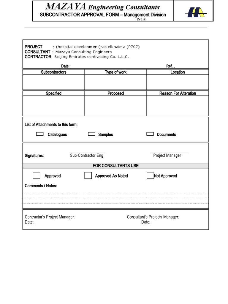SUBCONTRACTOR APPROVAL FORM - Management Division | PDF