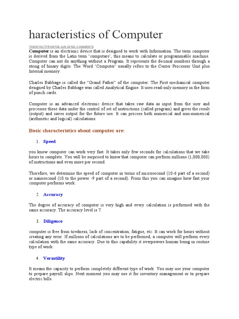 Characteristics of Computer | PDF | Computer Program | Programming