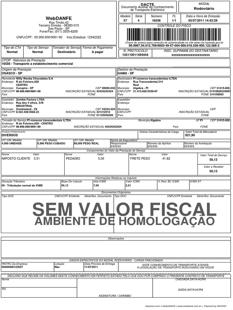 Documento Auxiliar do Conhecimento de Transporte Eletrônico: Modelo de ...
