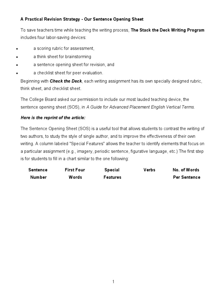 Stack The Deck Writing Program SOS | PDF | Sentence (Linguistics ...