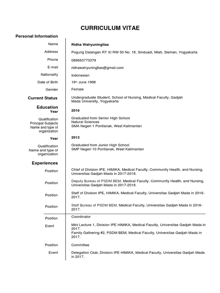 Curriculum Vitae: Personal Information | PDF | Medical School | Health Care