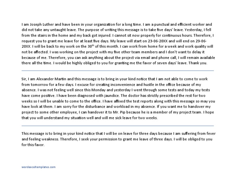 Short Sick Leave Message To Boss | PDF