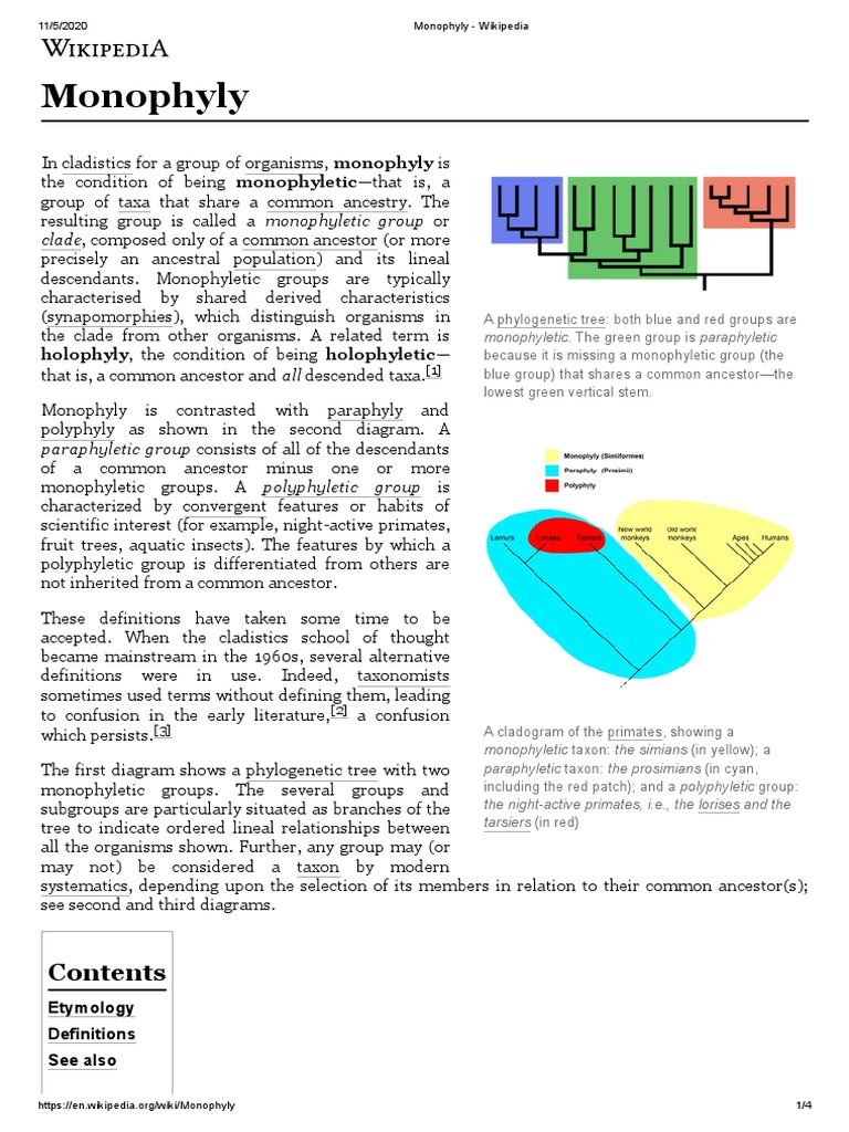 Monophyly - Wikipedia | PDF | Taxa | Taxonomy (Biology)