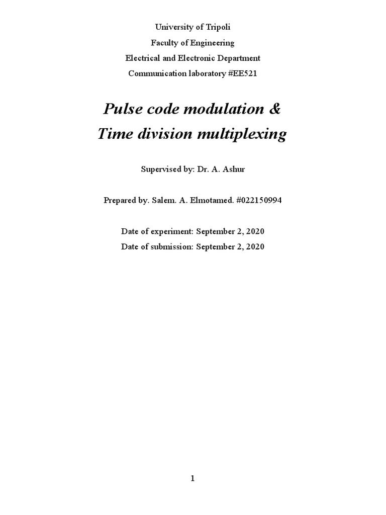 Pulse Code Modulation & Time Division Multiplexing | PDF | Modulation ...