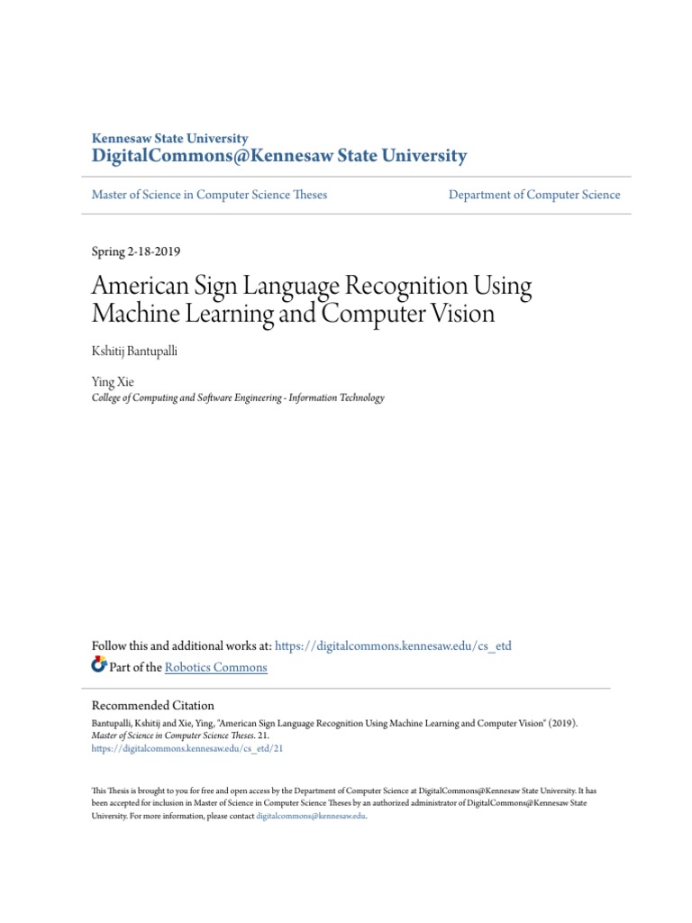 American Sign Language Recognition Using Machine Learning and Com | Download Free PDF ...