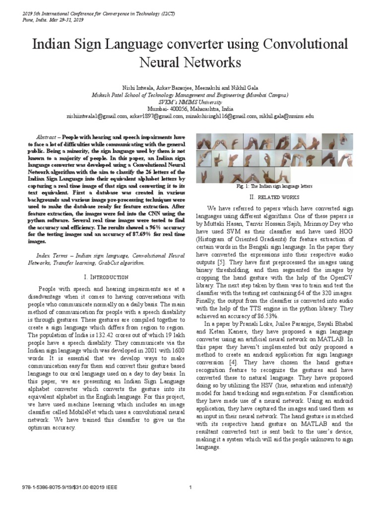 Indian Sign Language Converter Using Convolutional Neural Networks ...