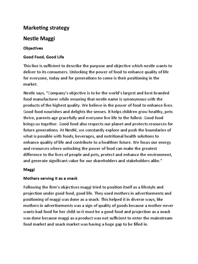 Marketing Strategy Nestle Maggi: Objectives Good Food, Good Life | PDF ...