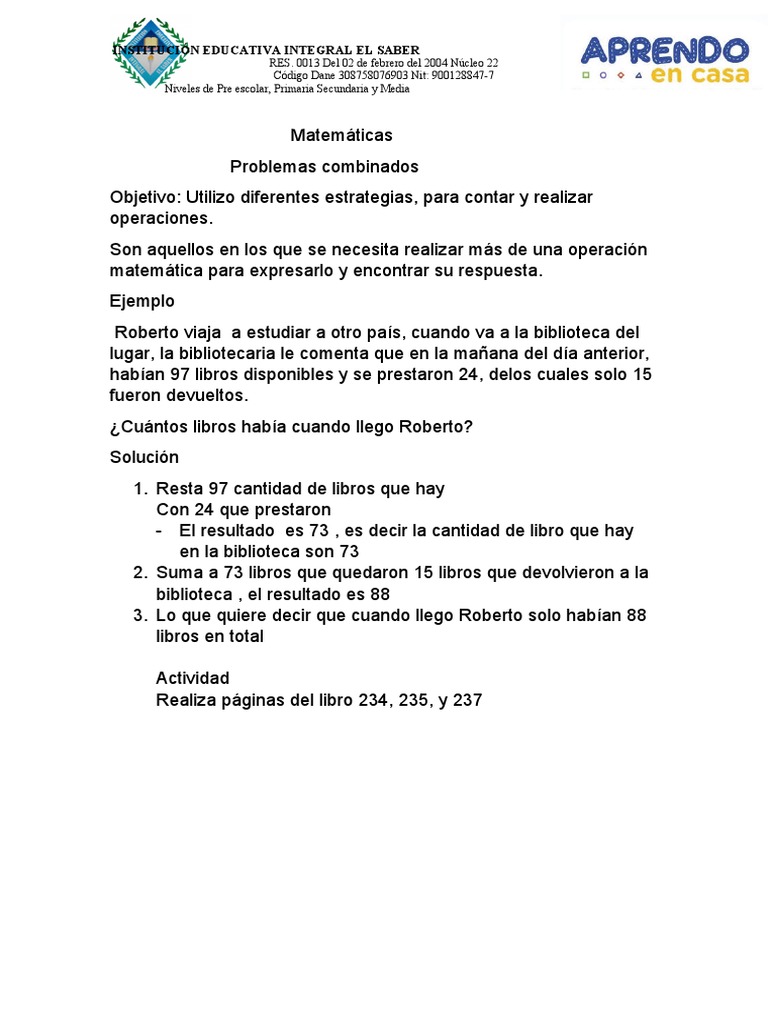 Problemas combinados en matemáticas | PDF
