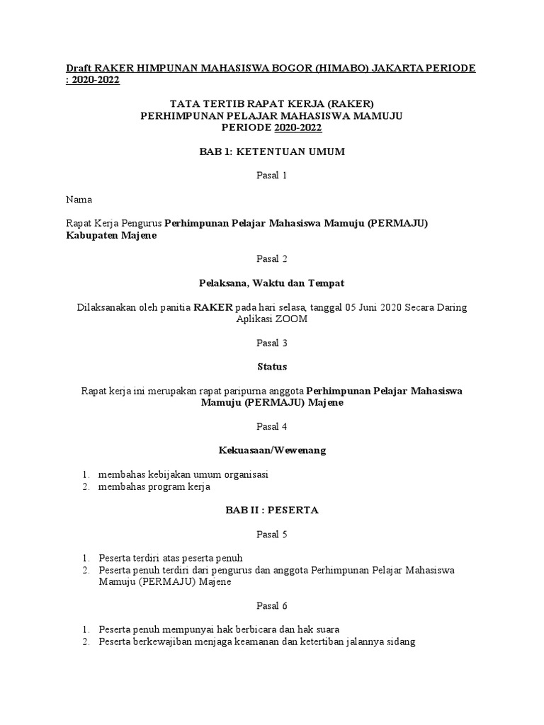 Tata Tertib Rapat Kerja PERMAJU 2020-2022 | PDF