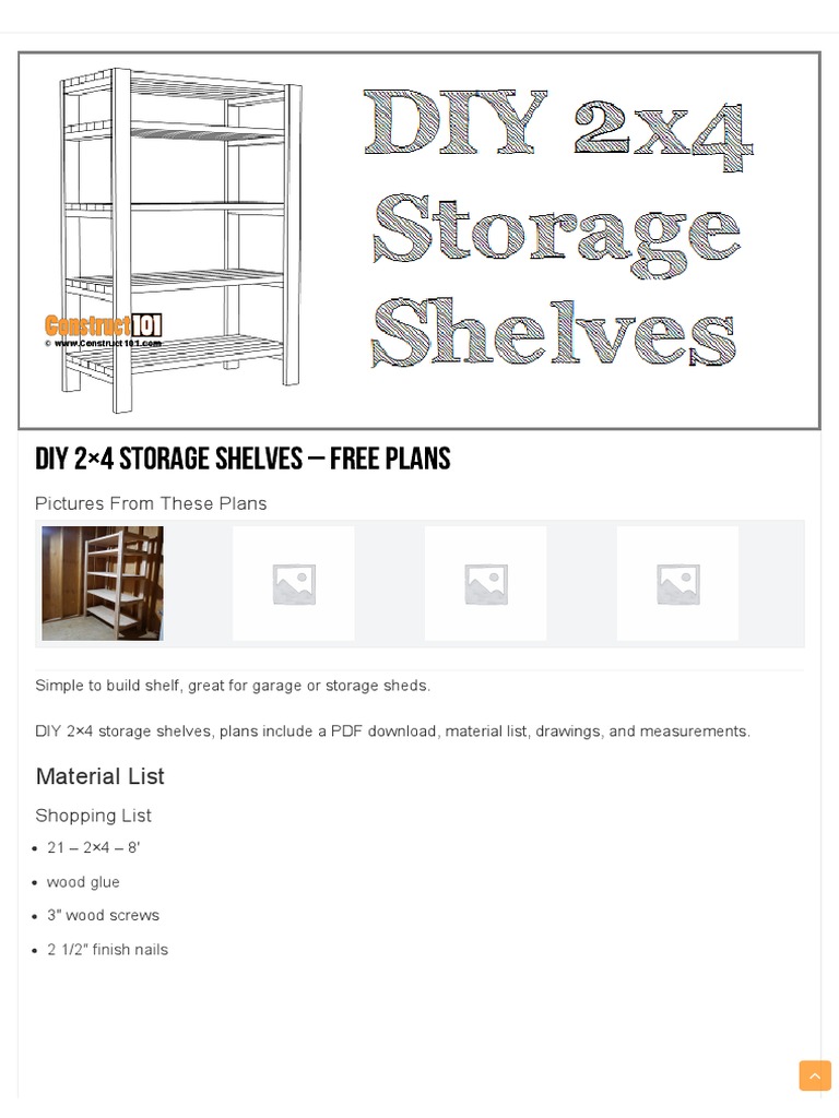 DIY 2x4 Storage Shelves - Free Plans - Construct101 PDF | PDF