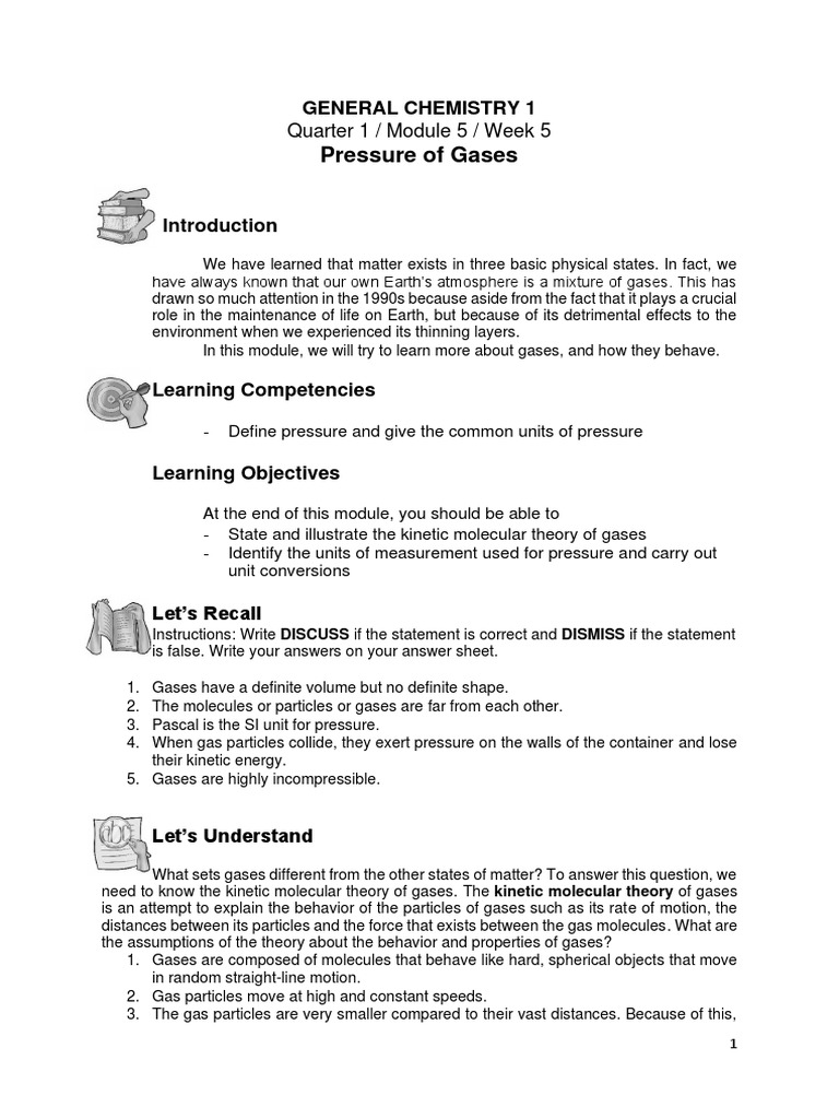 Pressure of Gases: General Chemistry 1 | PDF | Gases | Temperature