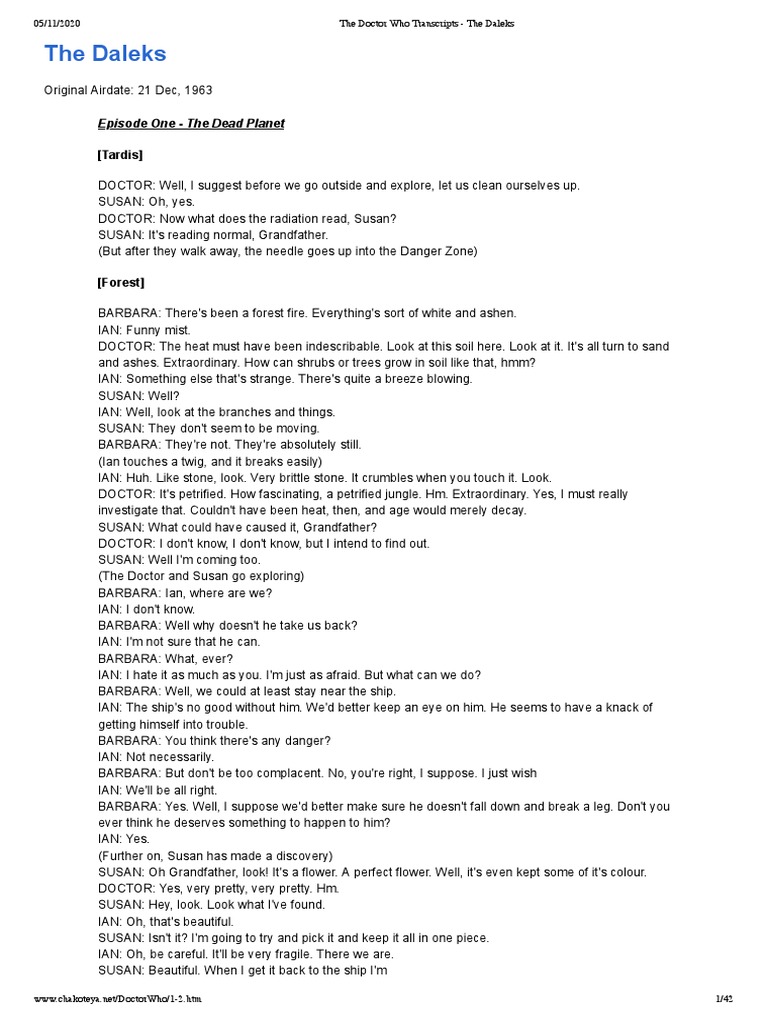 The Doctor Who Transcripts - The Daleks | PDF | The Doctor (Doctor Who ...