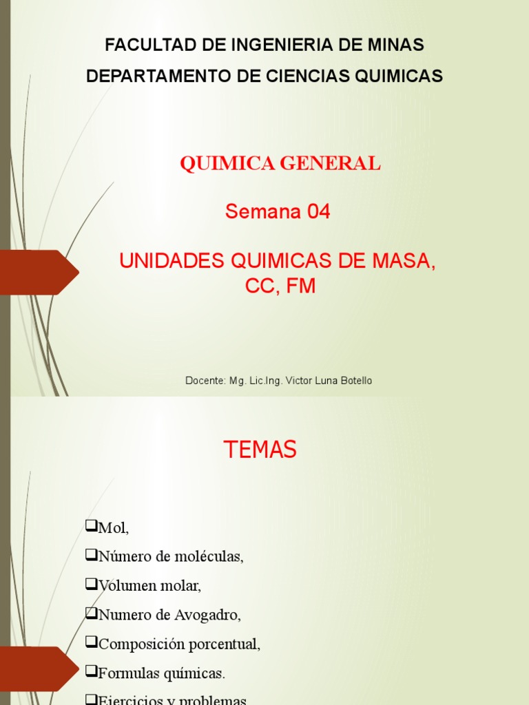 Unidades Químicas | PDF | Mole (Unidad) | Compuestos químicos