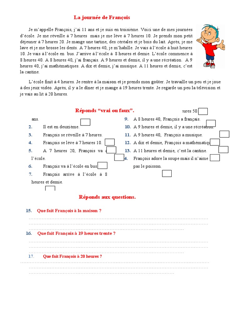 Journée de François : Compréhension écrite | PDF