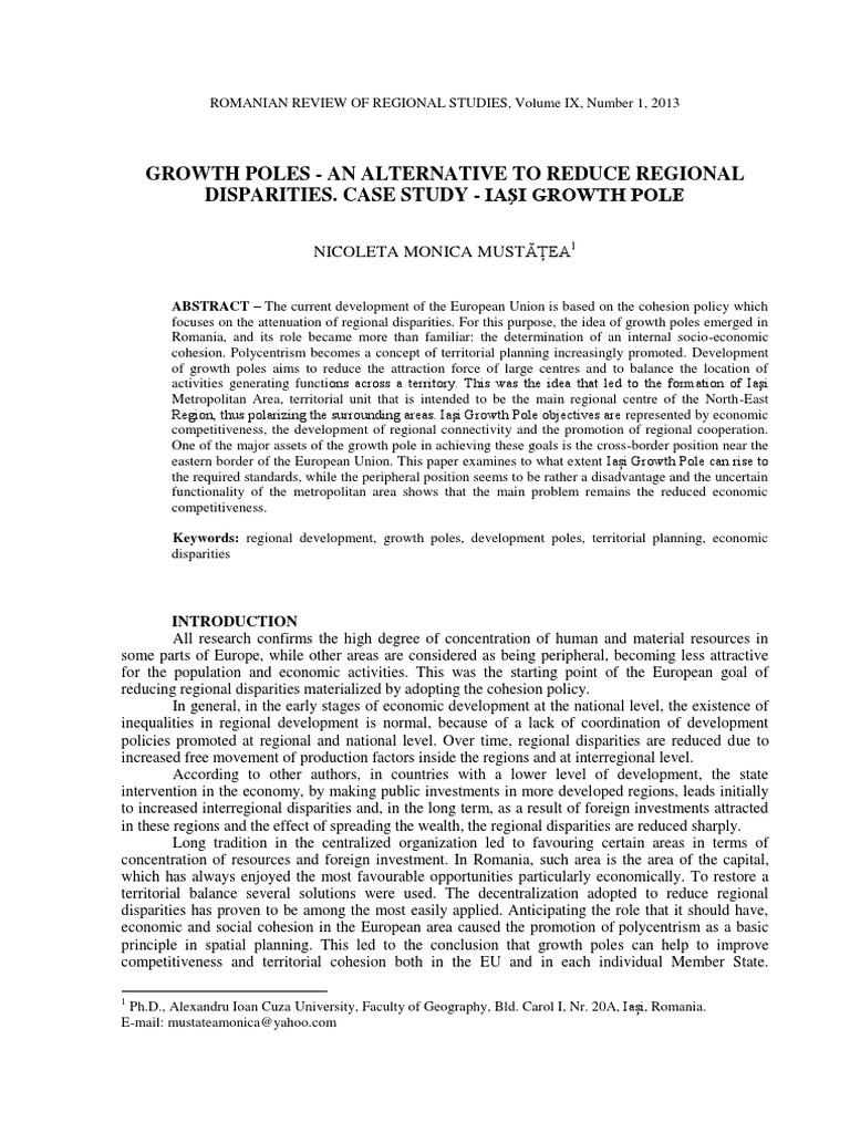 Growth Poles - An Alternative To Reduce Regional Disparities. Case ...