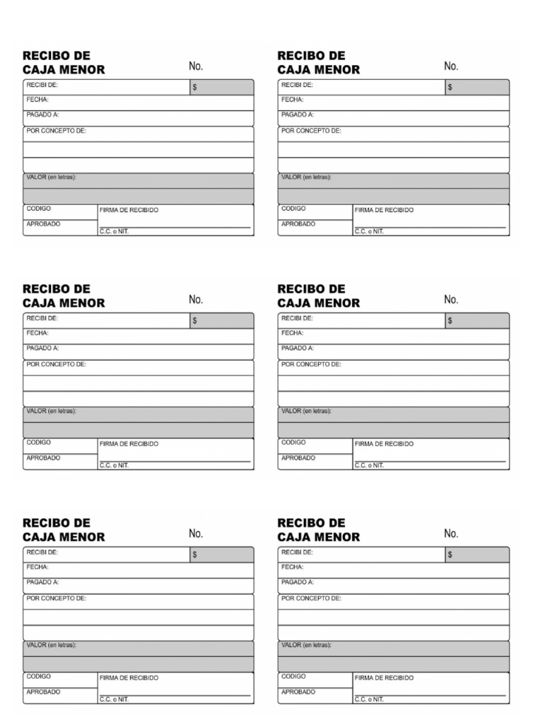 Formato Recibo de Caja Menor | PDF
