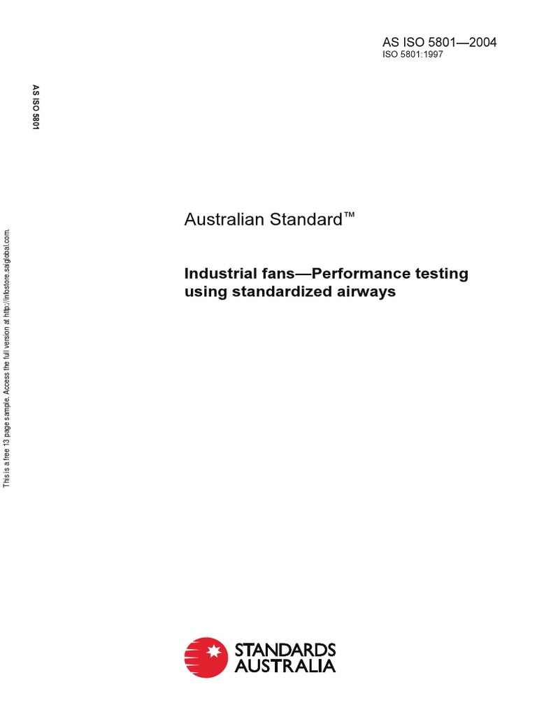 As ISO 5801 2004 Industrial Fans Performance Testing Using Standardized ... As ISO 5801 2004 Industrial Fans Performance Testing Using Standardized ...
