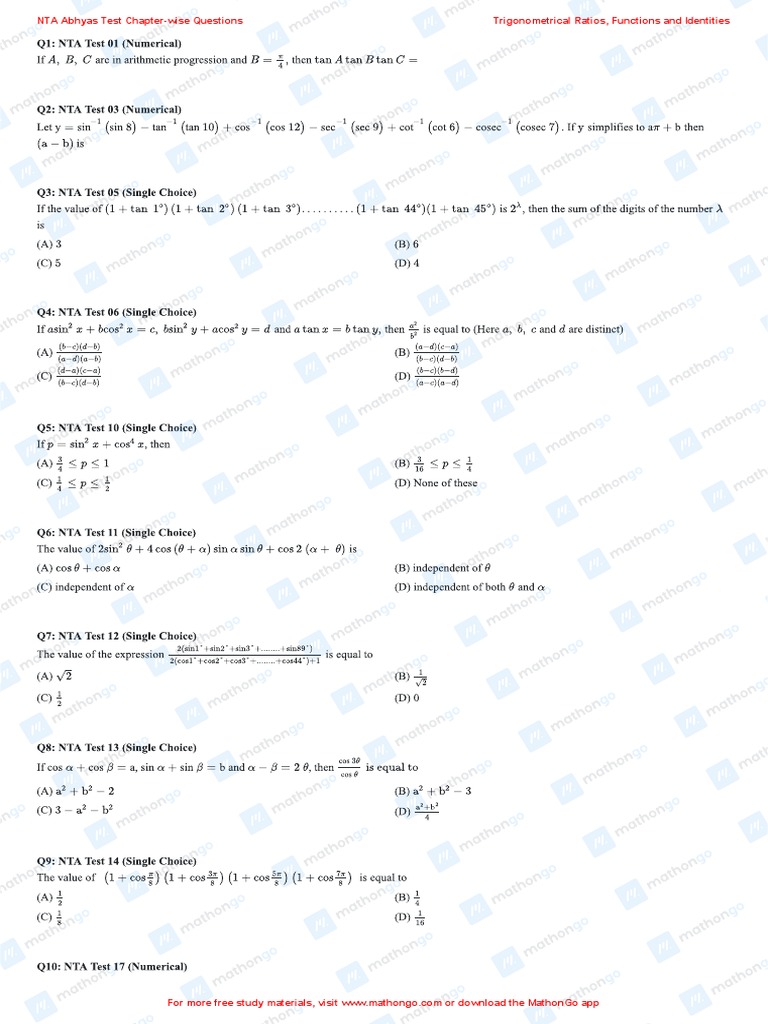 03 Trigonometrical Ratios Functions and Identities PDF | PDF ...