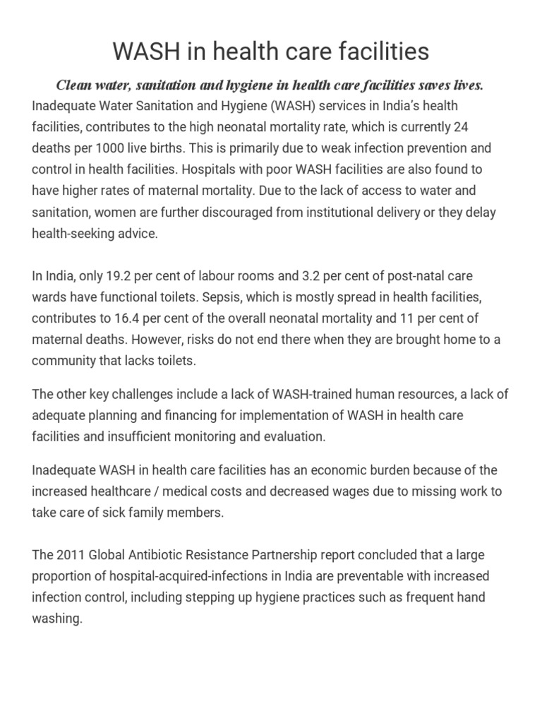 WASH in Health Care Facilities | PDF | Wash | Hygiene