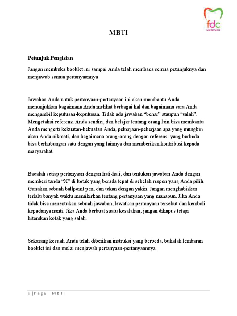 Soal MBTI FDC PDF | PDF