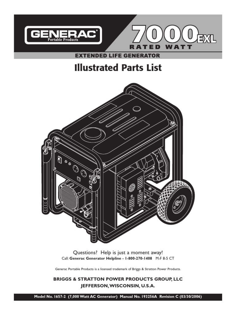 Generac 7000EXL Illustrated Parts List | PDF | Manufactured Goods ...