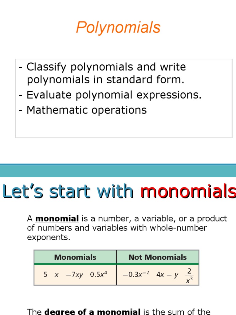 4 - 1 Polynomials Intro | PDF | Division (Mathematics) | Polynomial