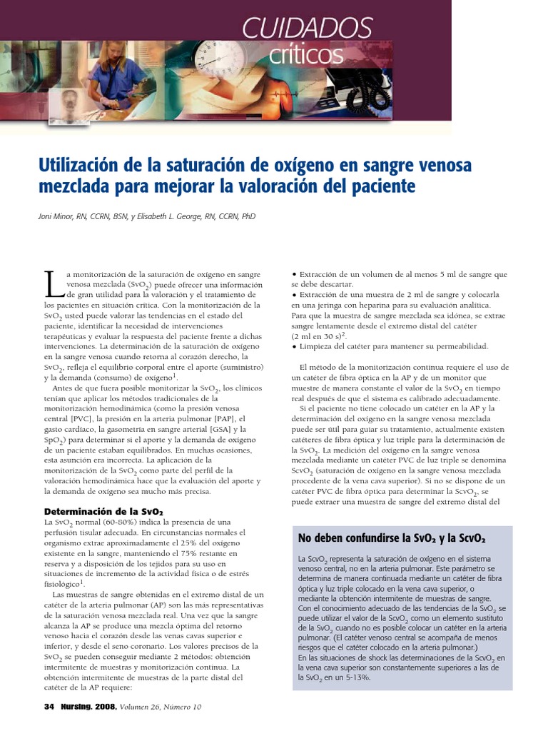Utilización de La Saturación de Oxígeno en Sangre Venosa Mezclada para ...