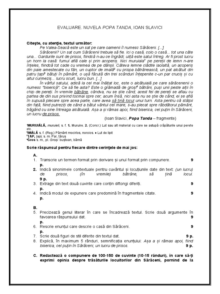 Test Nuvela Popa Tanda | PDF