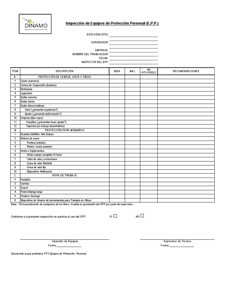 Check List Epp | Descargar gratis PDF | Ropa