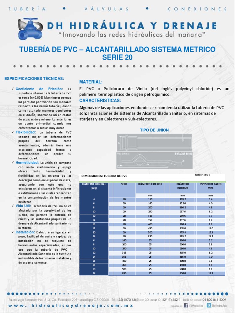 Tuberia de PVC Alcantarillado Sistema Metrico Serie20 PDF | PDF ...