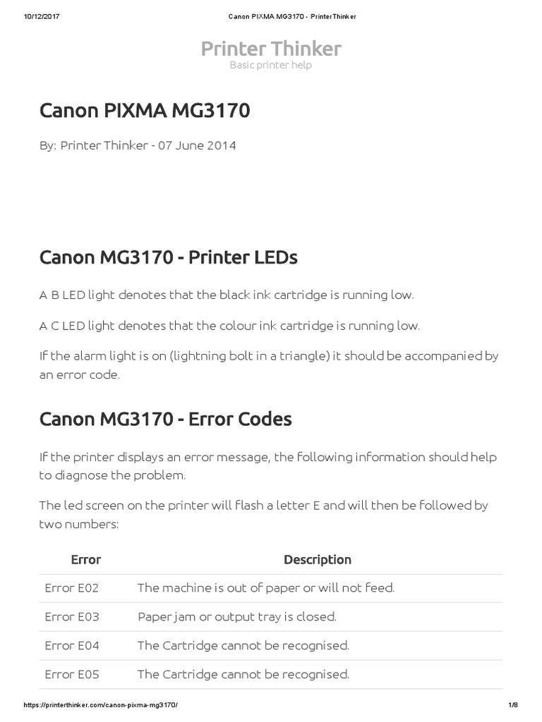Canon PIXMA MG3170 - PrinterThinker | Download Free PDF | Printer (Computing) | Office Equipment