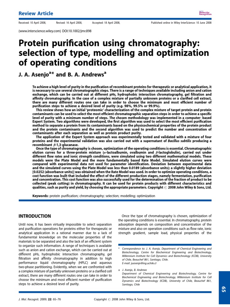 Protein Purification Using Chromatography: Selection of Type, Modelling ...