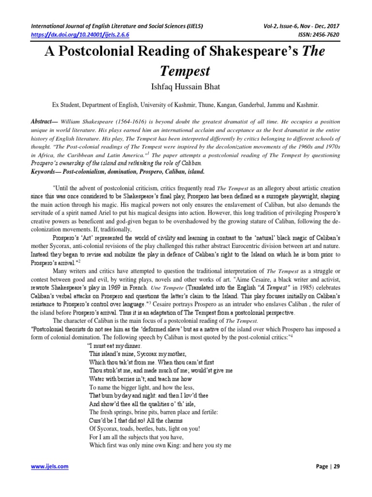 A Postcolonial Reading of Shakespeare's The: Tempest | PDF | The Tempest