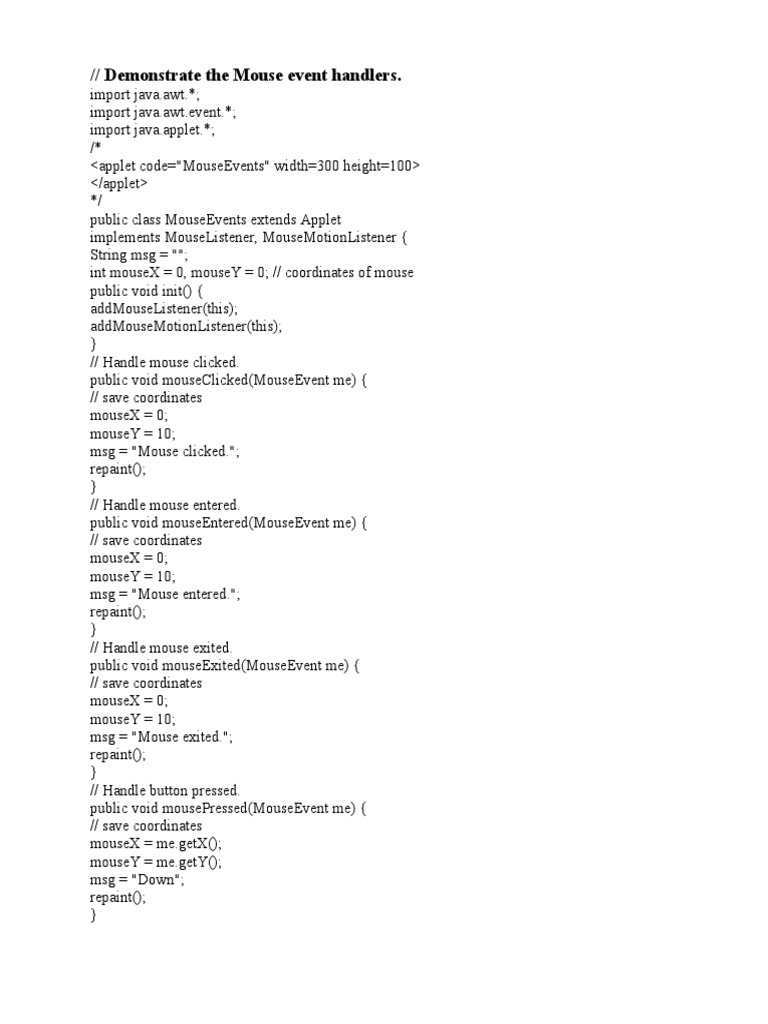 Event Handling Programs | PDF | Java (Programming Language) | Software ... Event Handling Programs | PDF | Java (Programming Language) | Software ...