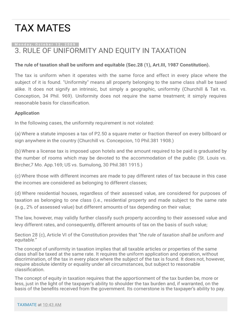 Uniformity and Equity in Taxation | PDF | Taxpayer | Taxes
