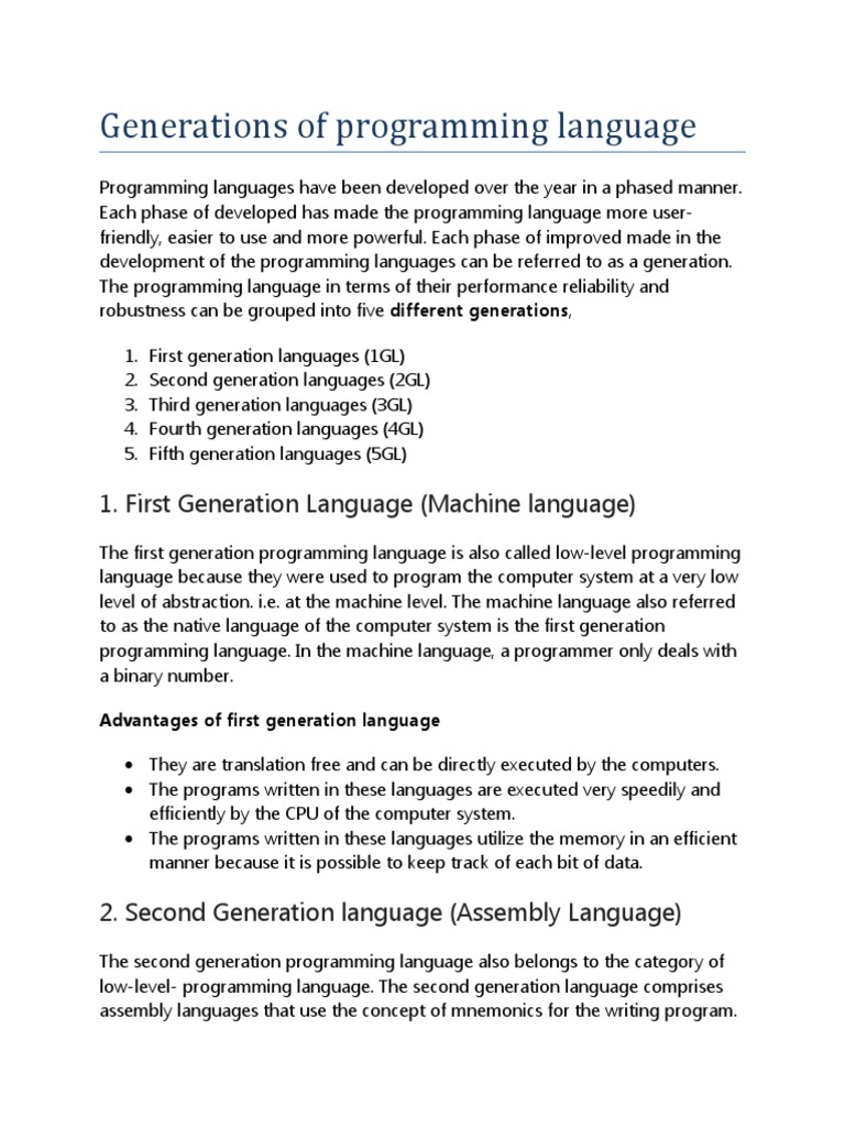 Generations of Programming Language | PDF | Assembly Language | Computer Programming