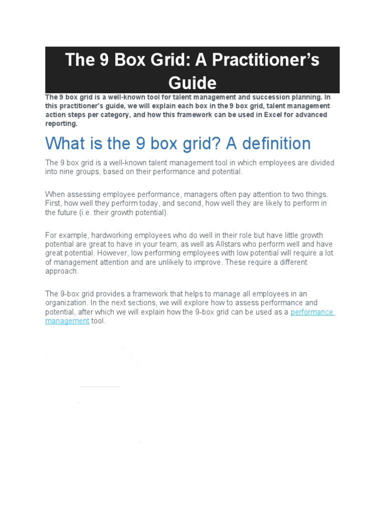 The 9 Box Grid: A Practitioner's Guide | PDF | Mentorship | Talent ...