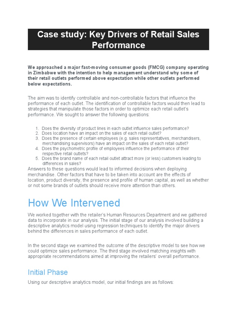 Case Study - Key Drivers of Retail Sales Performance | PDF | Retail ...