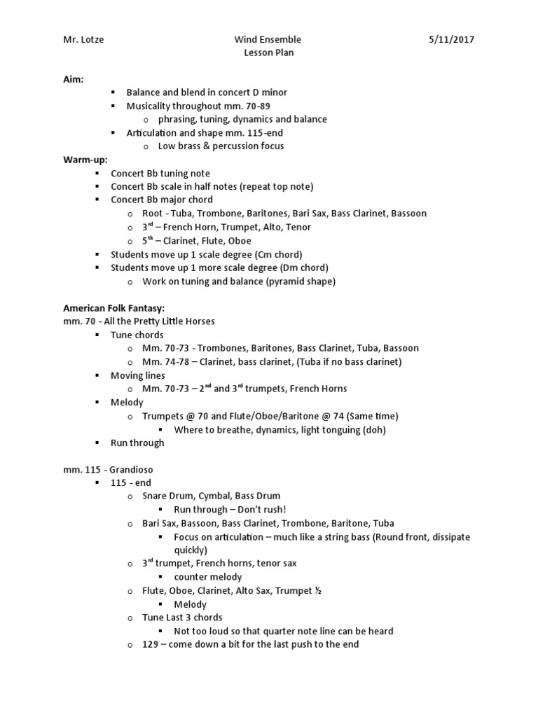 Wind Ensemble Lesson Plan | PDF