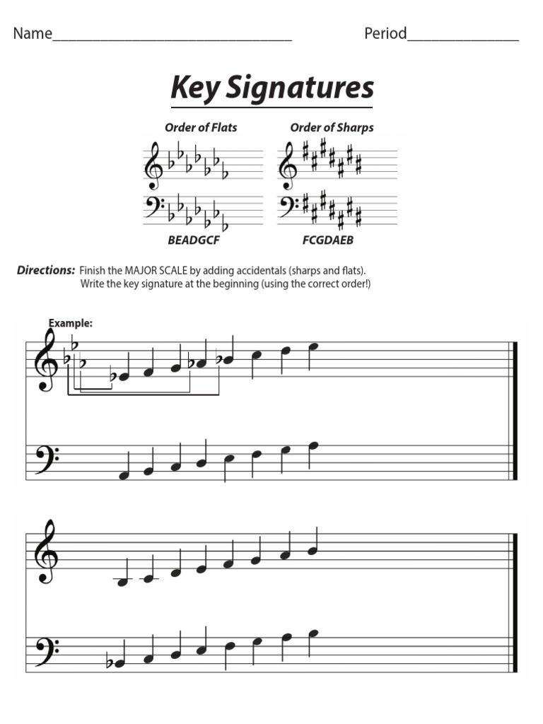 Key Signature Worksheet PDF | PDF