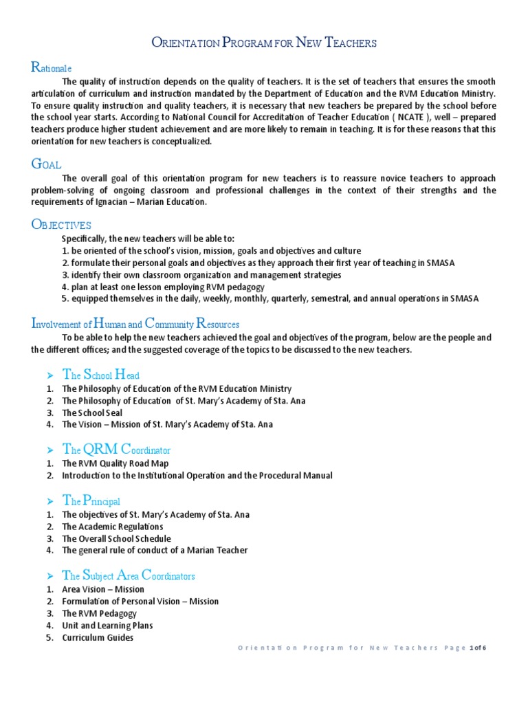 Orientation For New Teachers | Download Free PDF | Teachers | Teacher ...