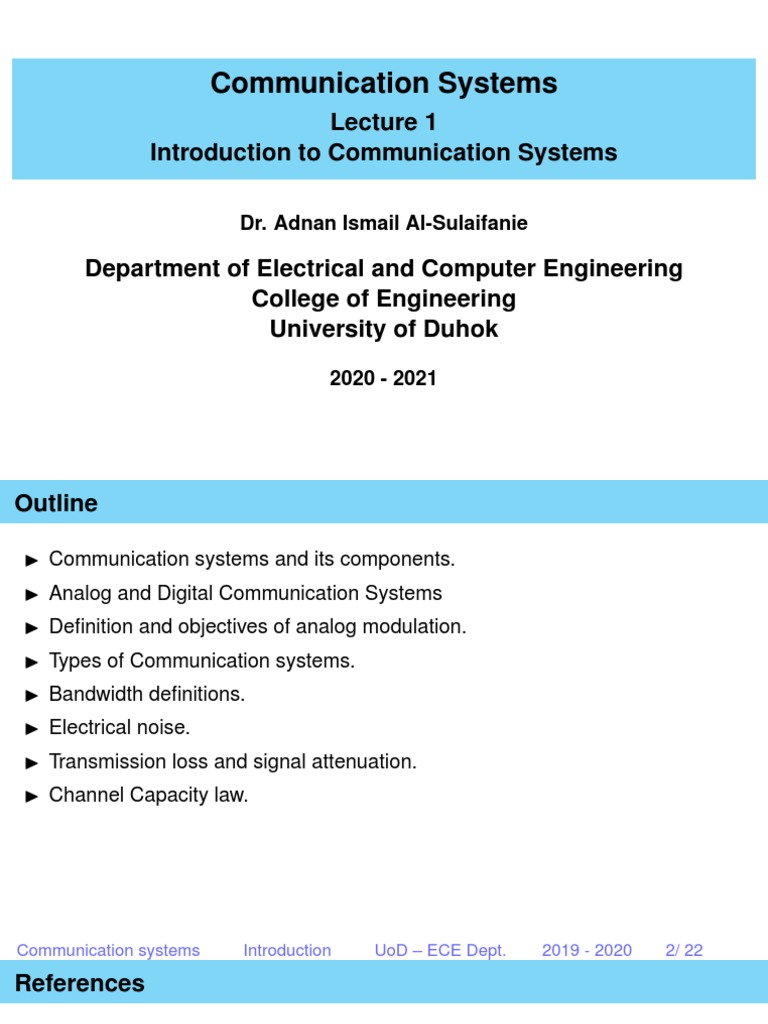 LEC01 Introduction | PDF | Communications System | Bandwidth (Signal Processing)