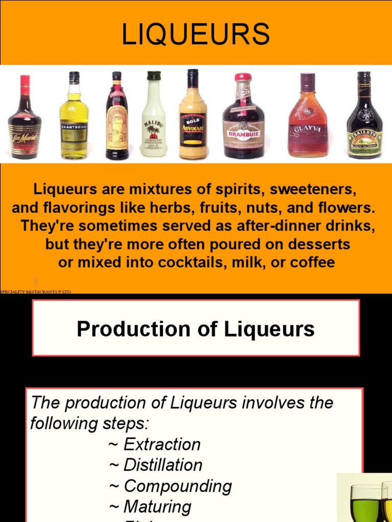 Types and Production of Liqueurs | PDF | Distillation | Drink