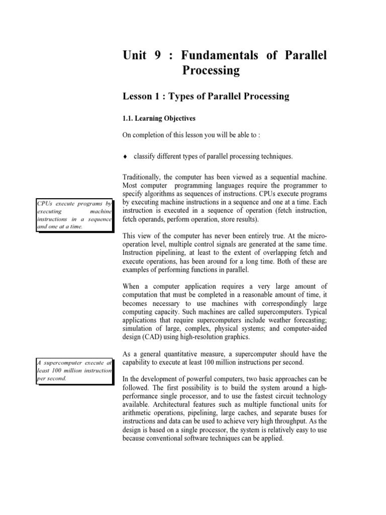 Unit 9: Fundamentals of Parallel Processing | PDF | Parallel Computing | Central Processing Unit