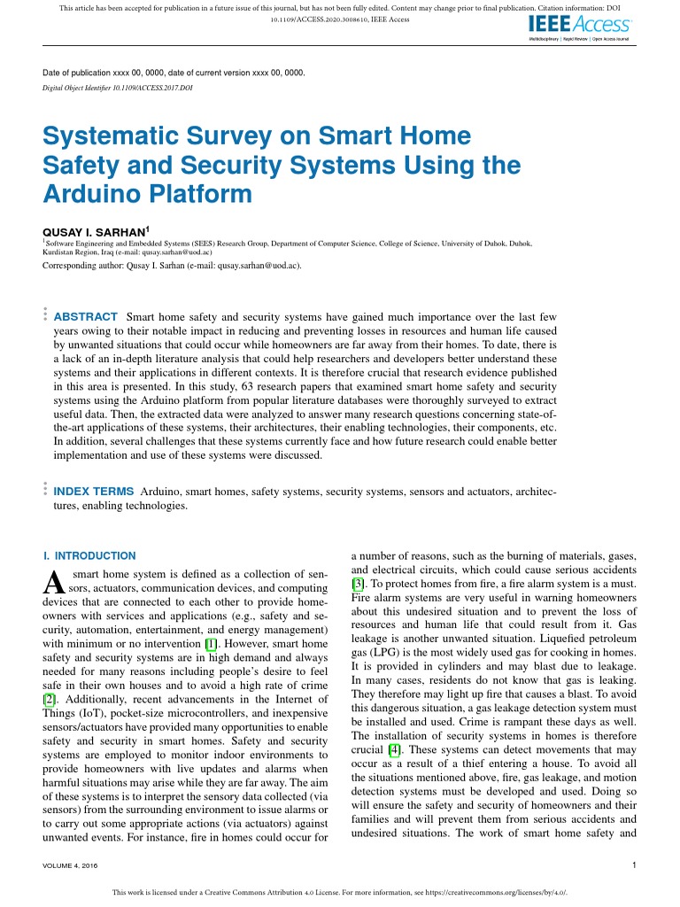 Smart Home Safety Systems Survey | PDF | Internet Of Things | Security ...