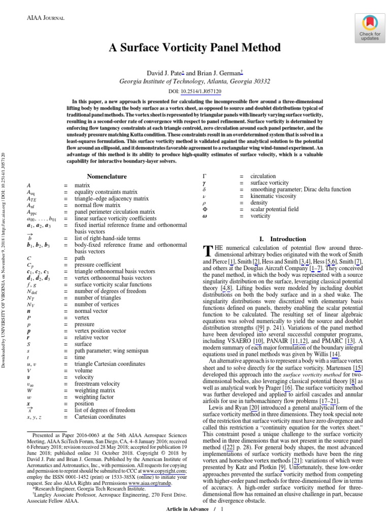 A Surface Vorticity Panel Method | PDF | Vortices | Fluid Dynamics
