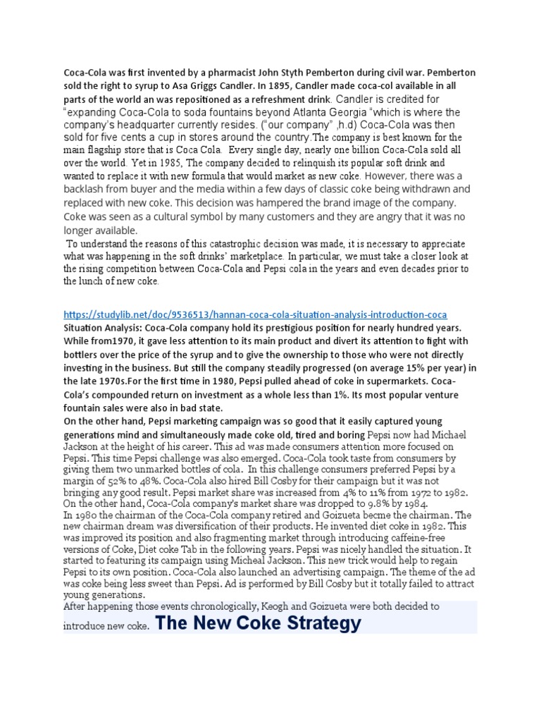 The New Coke Strategy | PDF | Coca Cola | The Coca Cola Company