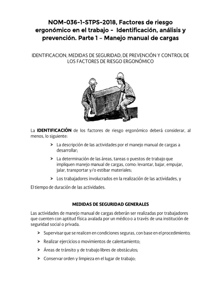 NOM-036-1-STPS-2018, Factores de Riesgo Ergonómico en El Trabajo | PDF